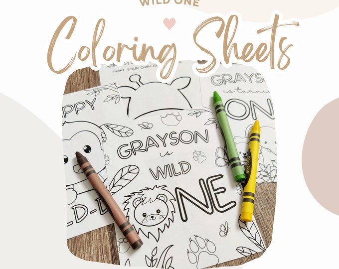 Wild One Safari Coloring Party Favors | Wild One Printable Party Animal ...