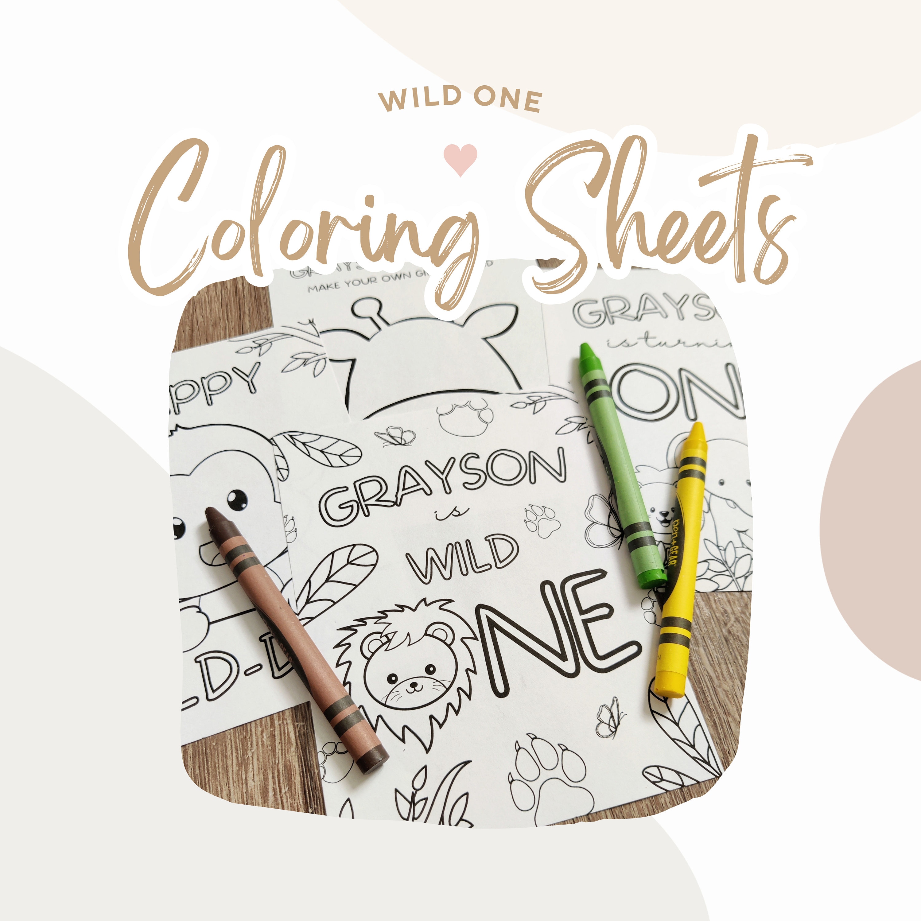 Wild One Safari Coloring Party Favors Wild One Printable Party Animal ...
