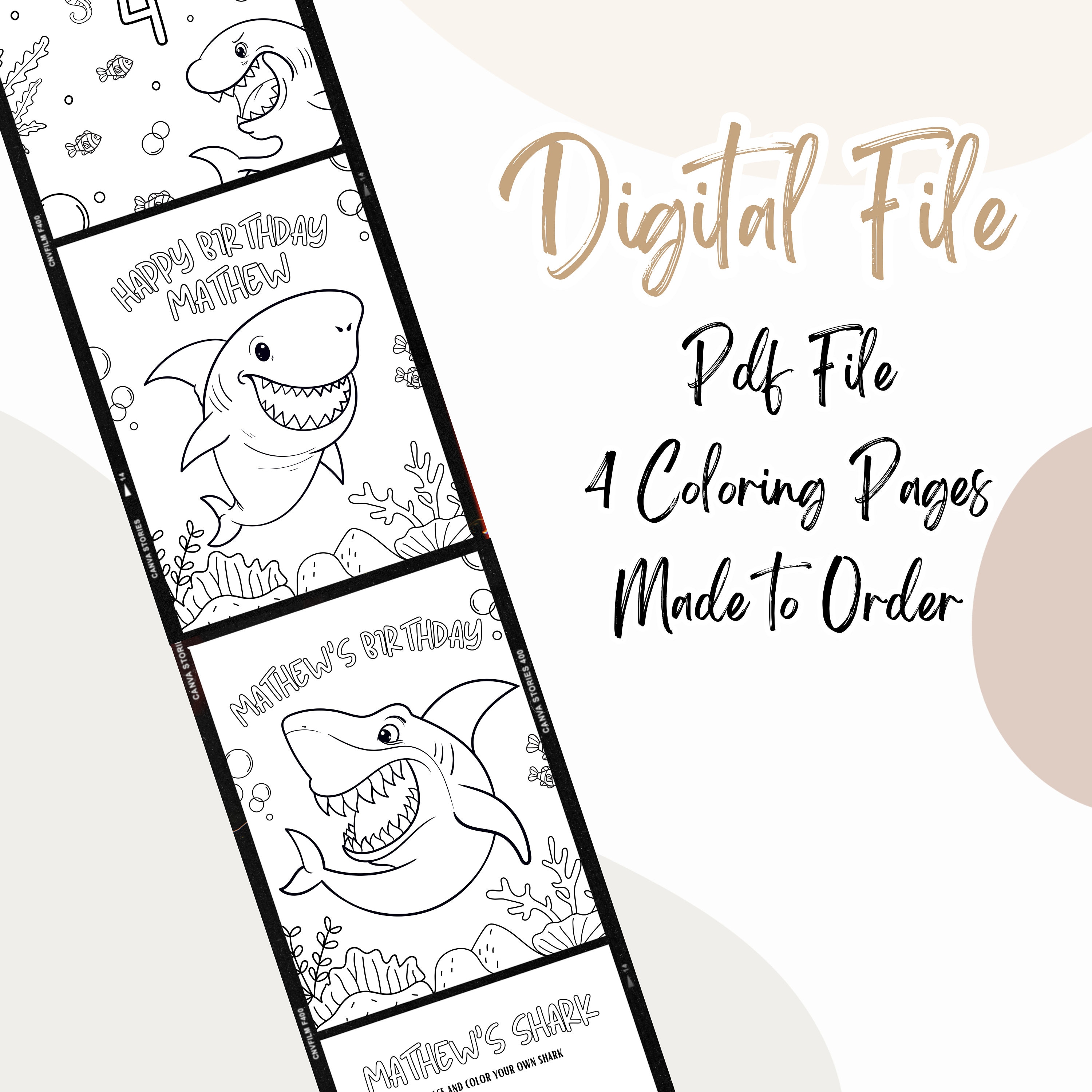 Shark Coloring Favors Shark Printable Party Favors Shark Coloring Sheets Shark Digital Coloring ...