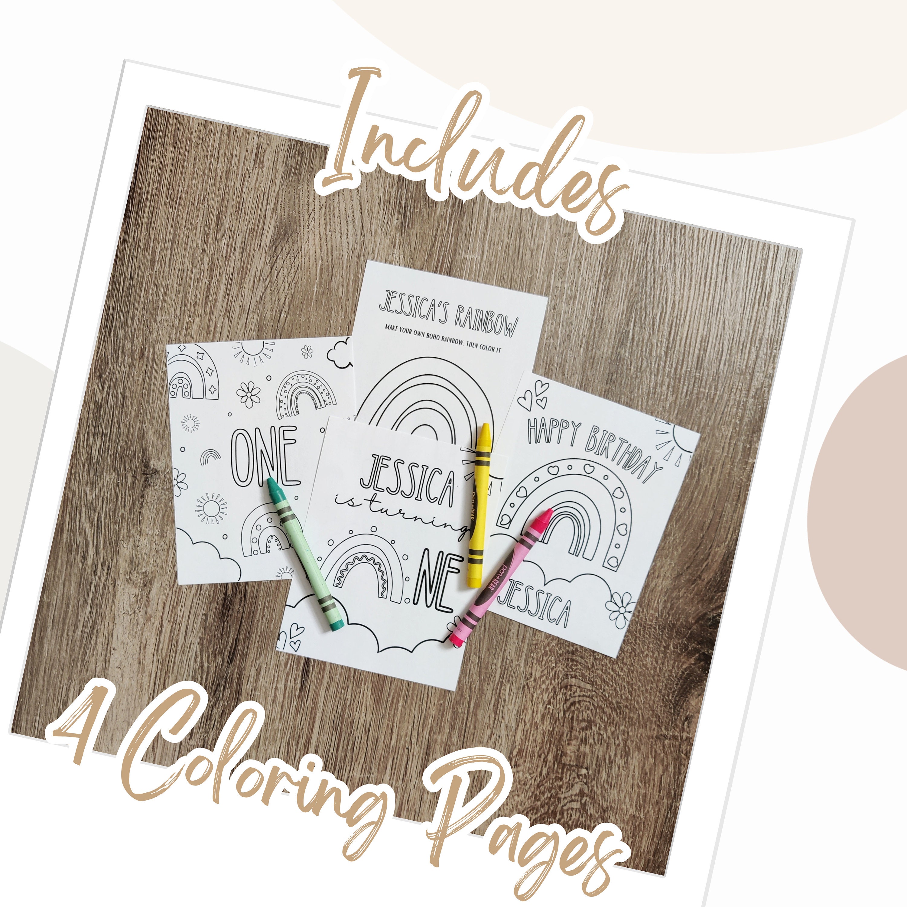 Boho Rainbow First Birthday Coloring Pages | Printable Party Favors ...