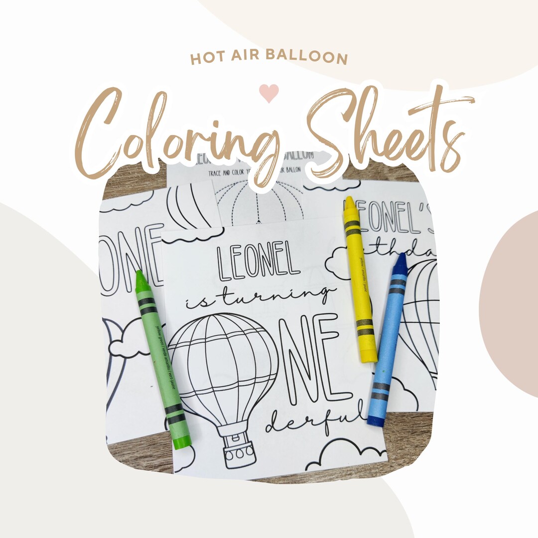 Hot Air Balloon First Birthday Coloring Party Favors | Hot Air Balloon ...
