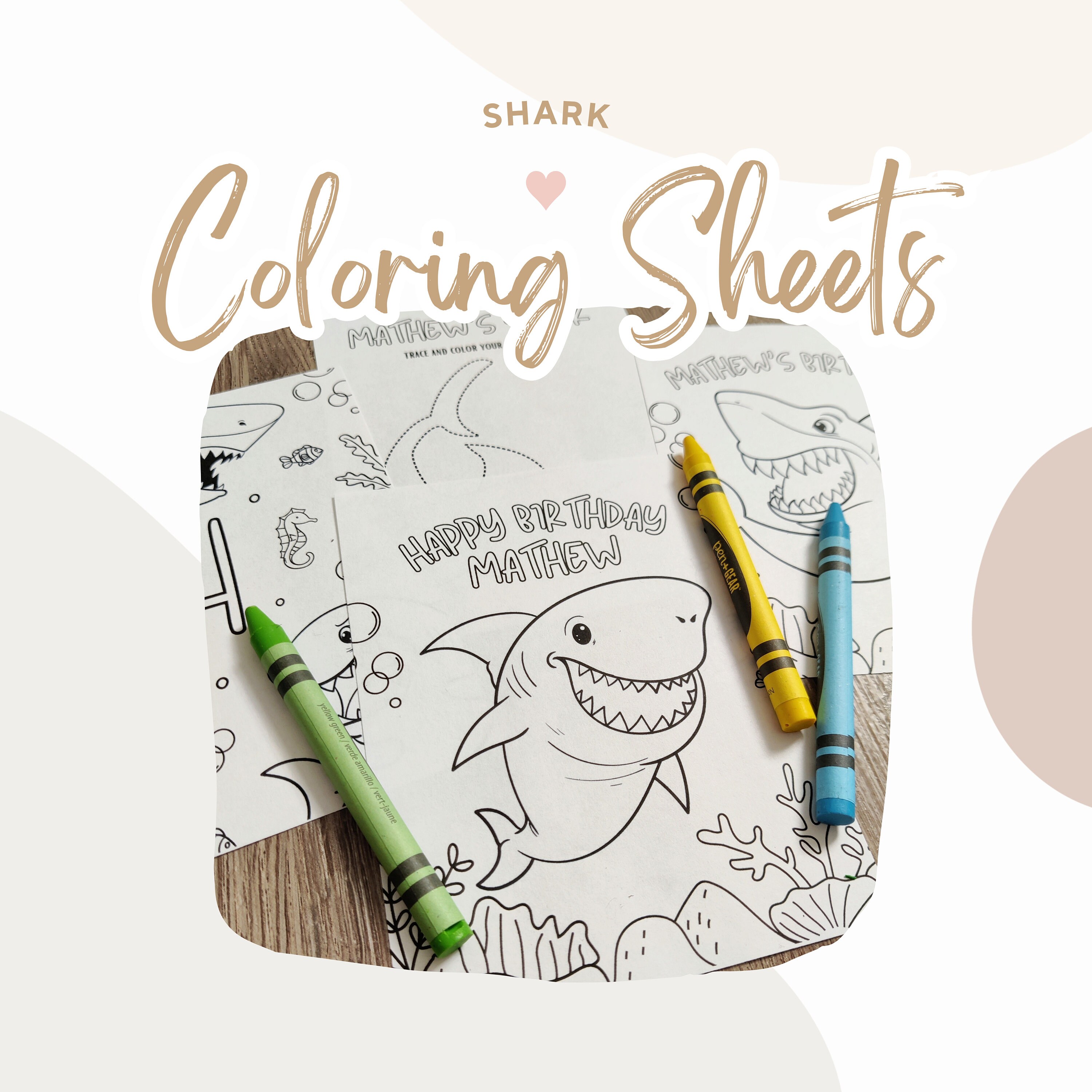 Shark Coloring Favors Shark Printable Party Favors Shark Coloring Sheets Shark Digital Coloring ...