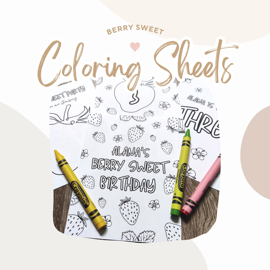 Berry Sweet Strawberry Coloring Party Favors | Strawberry Coloring ...