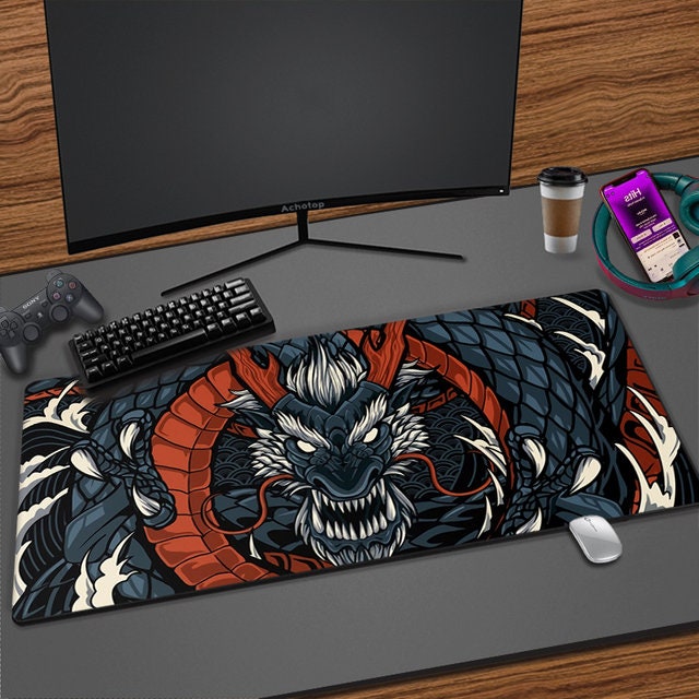 Chinese Dragon Desk Mat, Japanese Dragon Gaming Anime, Desk Mat