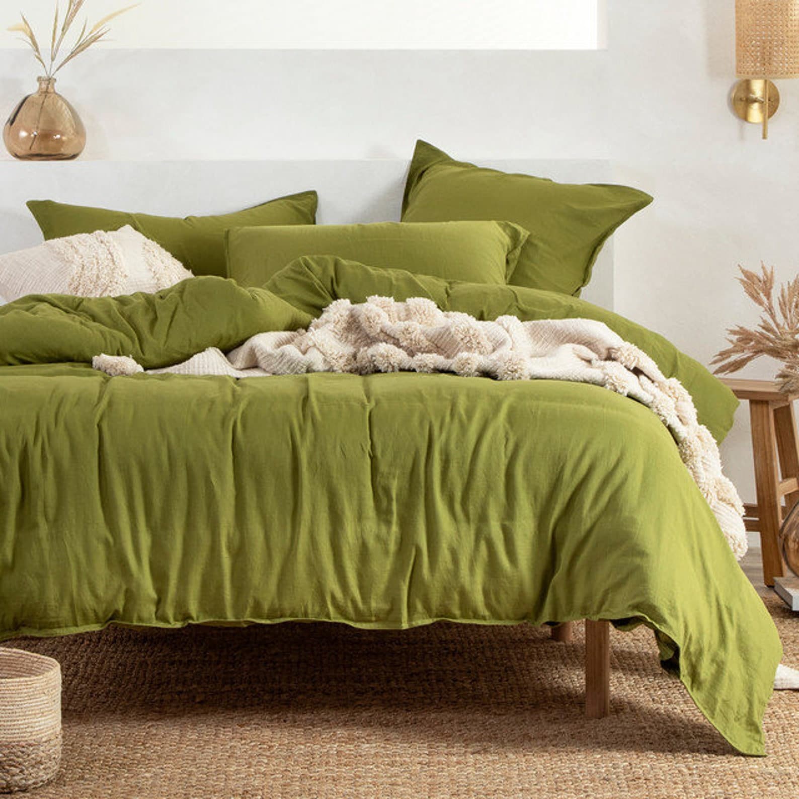3 Piece Linen Bedding Set Moss Green Bedding Linen Bedding - Etsy