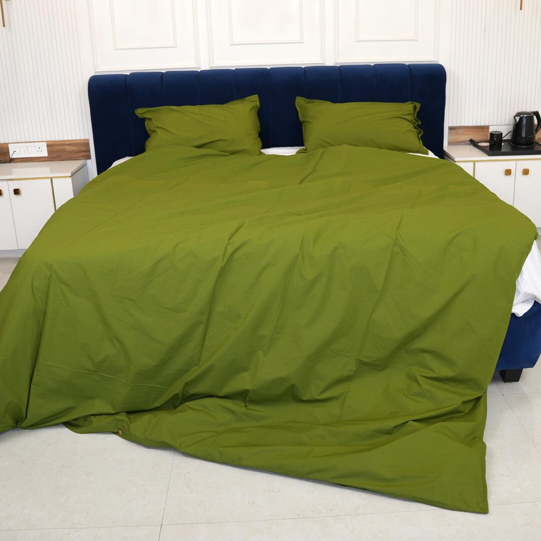 3 Piece Linen Bedding Set, Moss Green Bedding, Linen Bedding, Linen ...