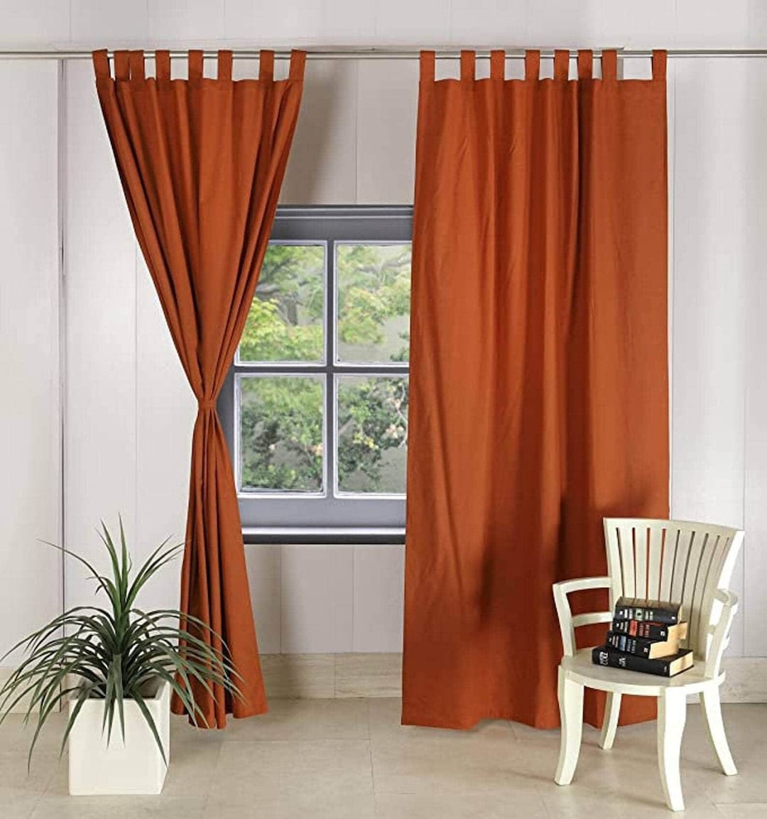 Cotton Tab Top Curtain Window Curtain Set Burnt Orange Cotton - Etsy