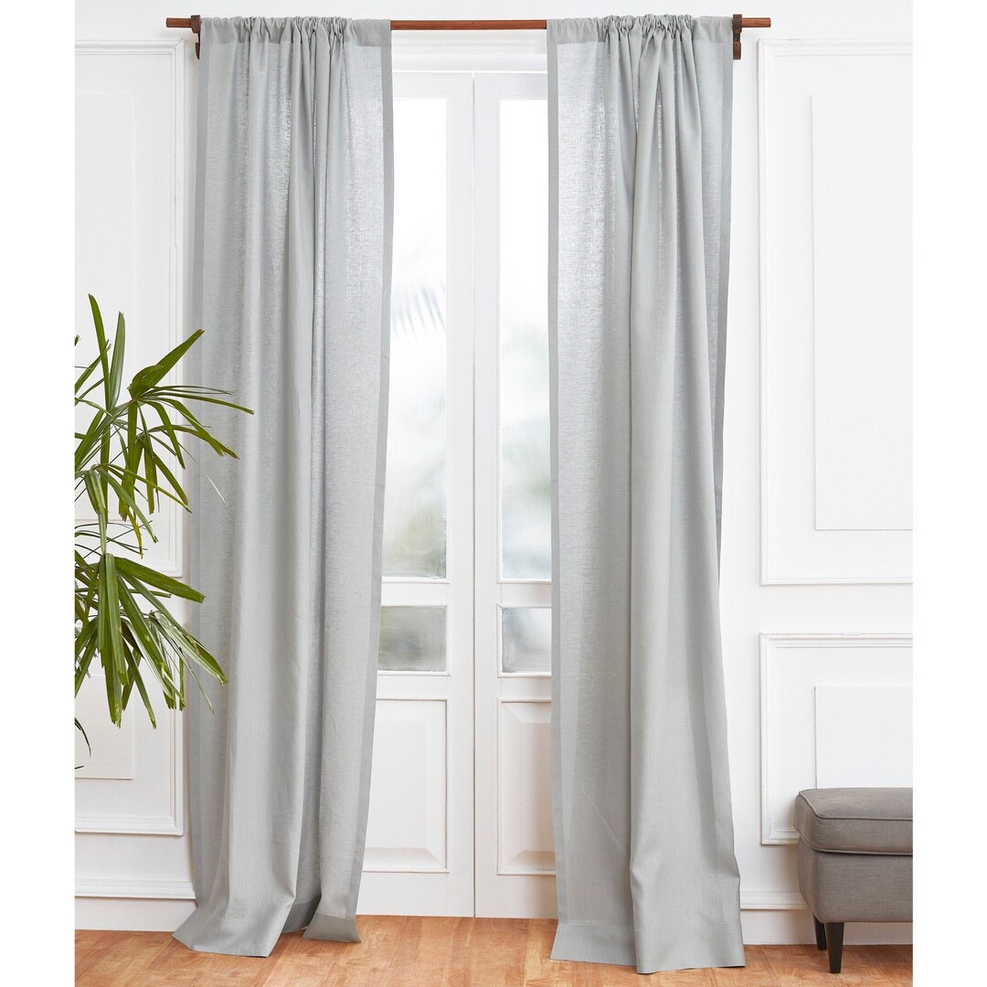 Silver Grey Linen Curtain, Linen Window Drapery Linen Curtain 2 Panel ...