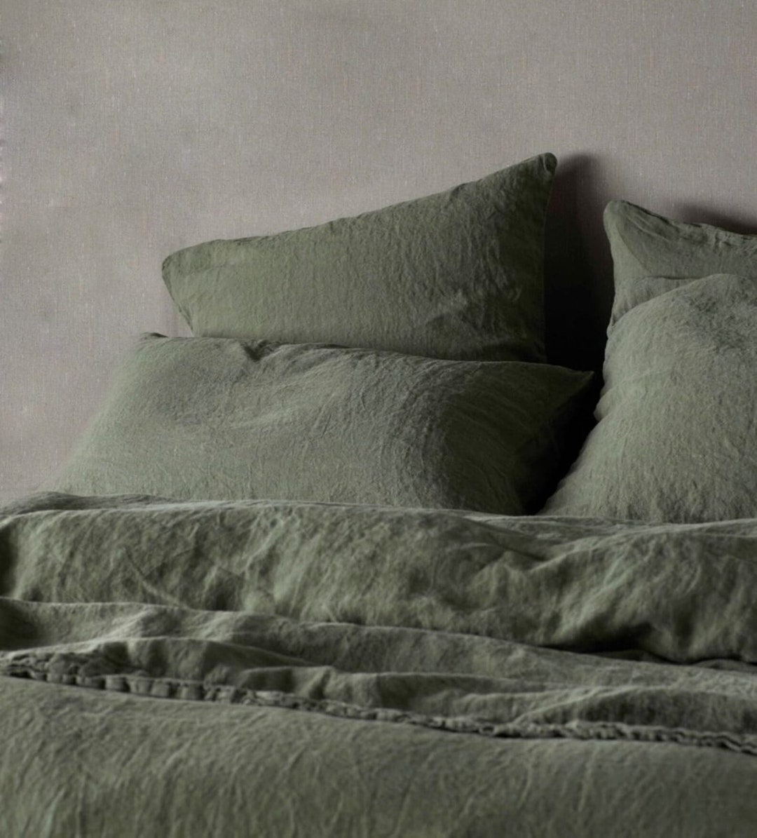 Forest Green Linen Duvet Cover Softened Linen Bedding Set, Duvet Cover ...