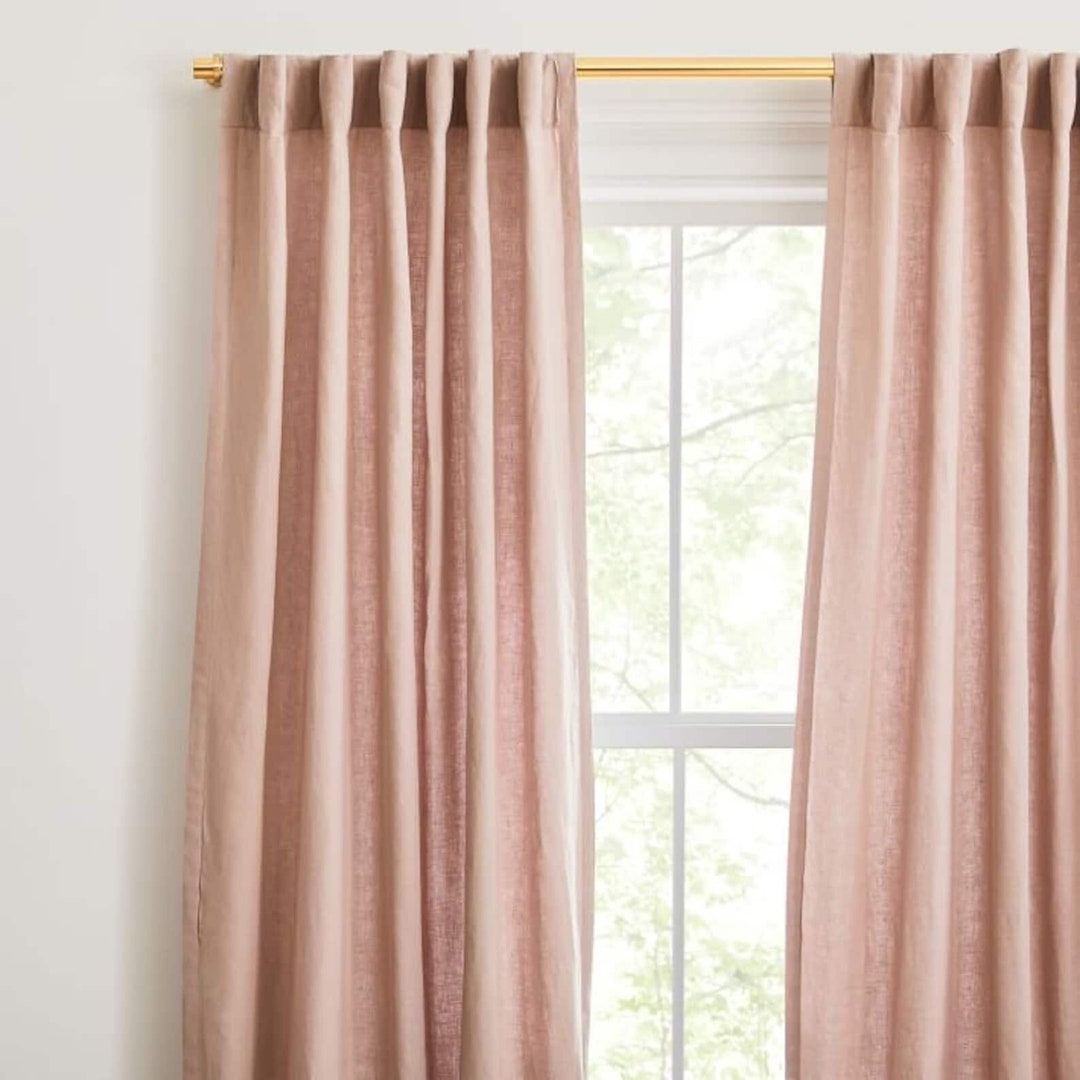 Dusty Blush Linen Curtain Extra Long Two Panels Solid Farmhouse Pink ...