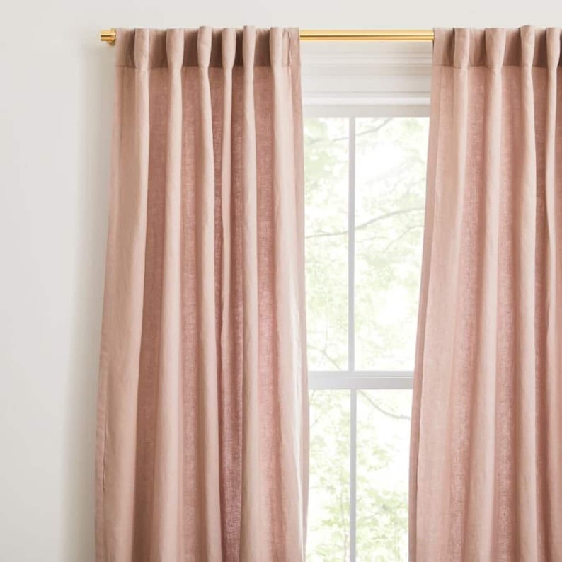 Dusty Blush Linen Curtain Extra Long Two Panels Solid Farmhouse Pink ...