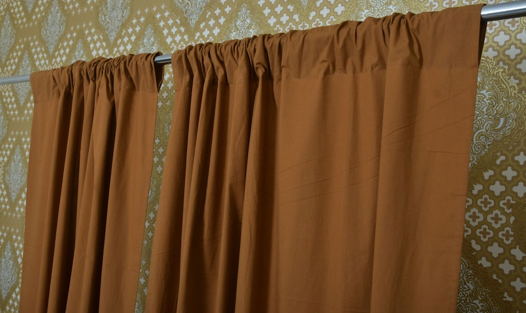 Cinnamon Long Linen Curtain, Rust Linen Window Drape, Stonewashed Linen ...