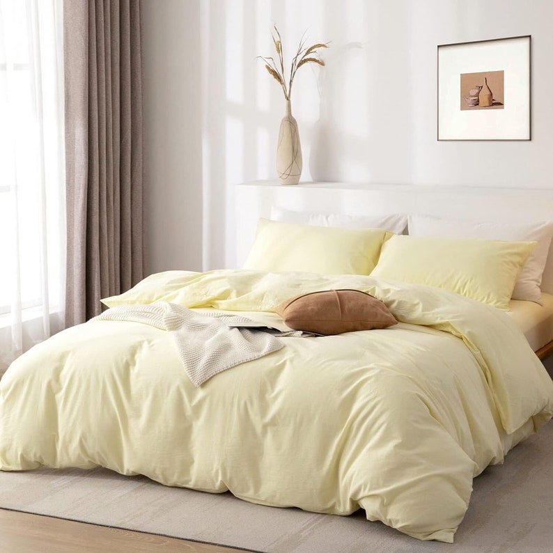 Yellow Pastel Linen Duvet Cover Washed Softened Linen Bedding Set Boho ...