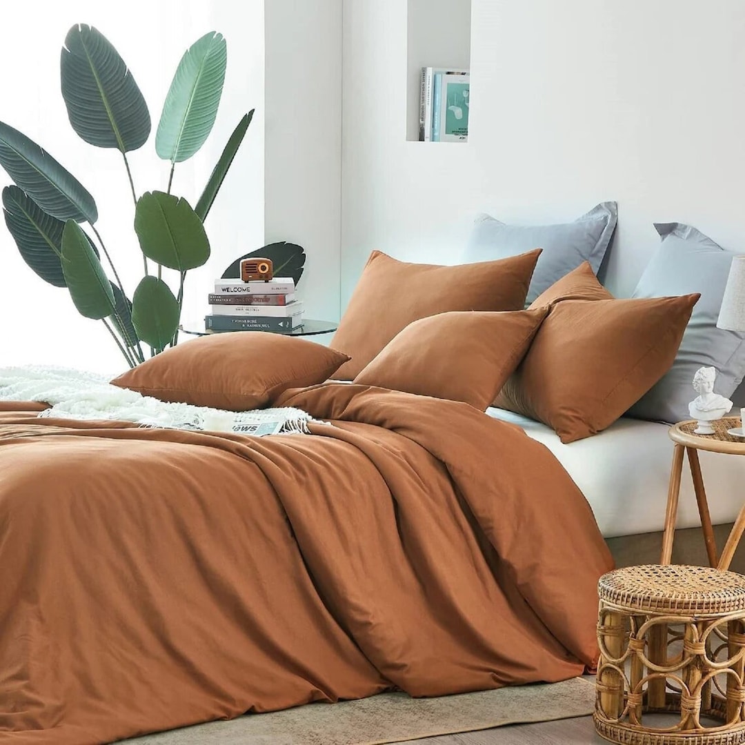 Cinnamon Rust Color Cotton Bedding Set With 2 Pillowcases - Etsy