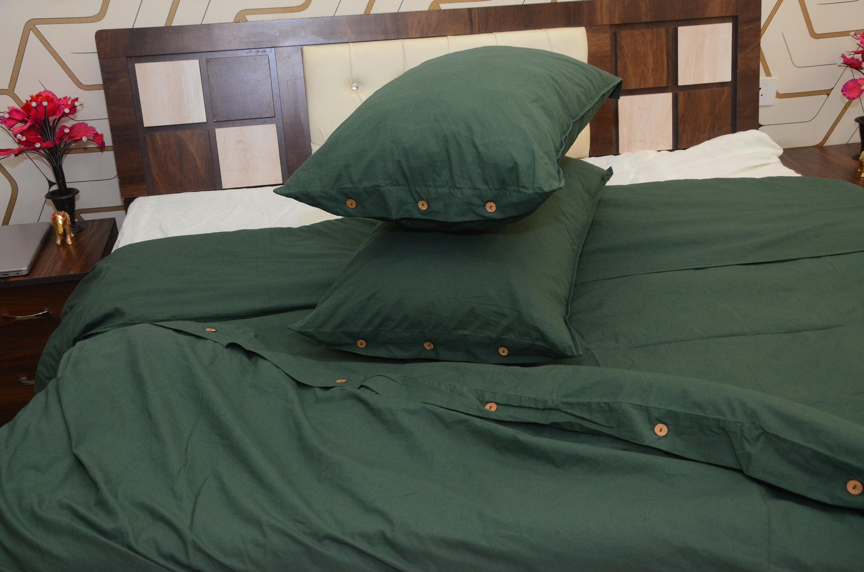 Green Duvet Cover Set Green Linen Bedding Set Boho Linen Bedding With ...