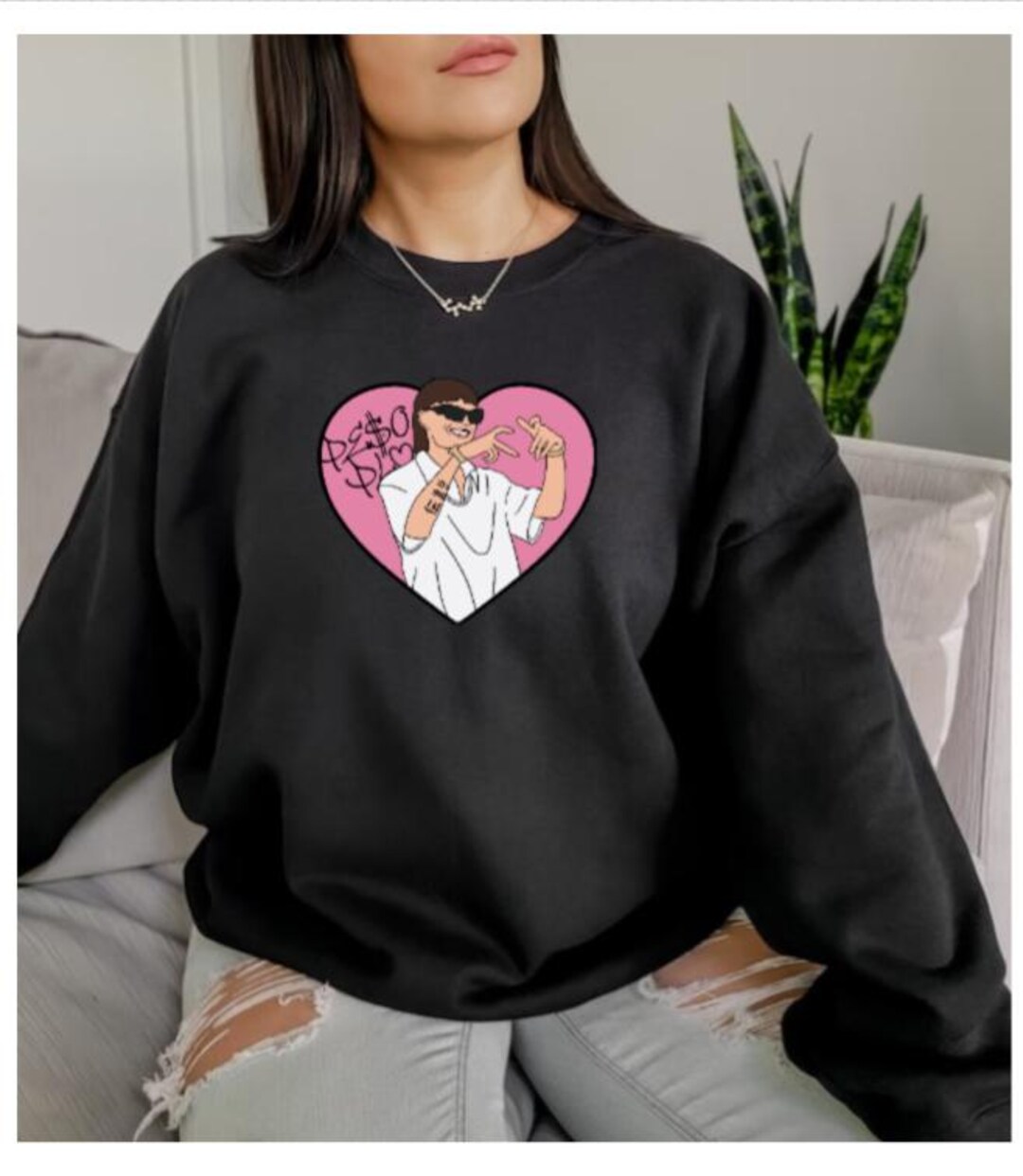 Peso Pluma Valentine's Pink Heart Sweatshirt, Doble P Concert Tour ...