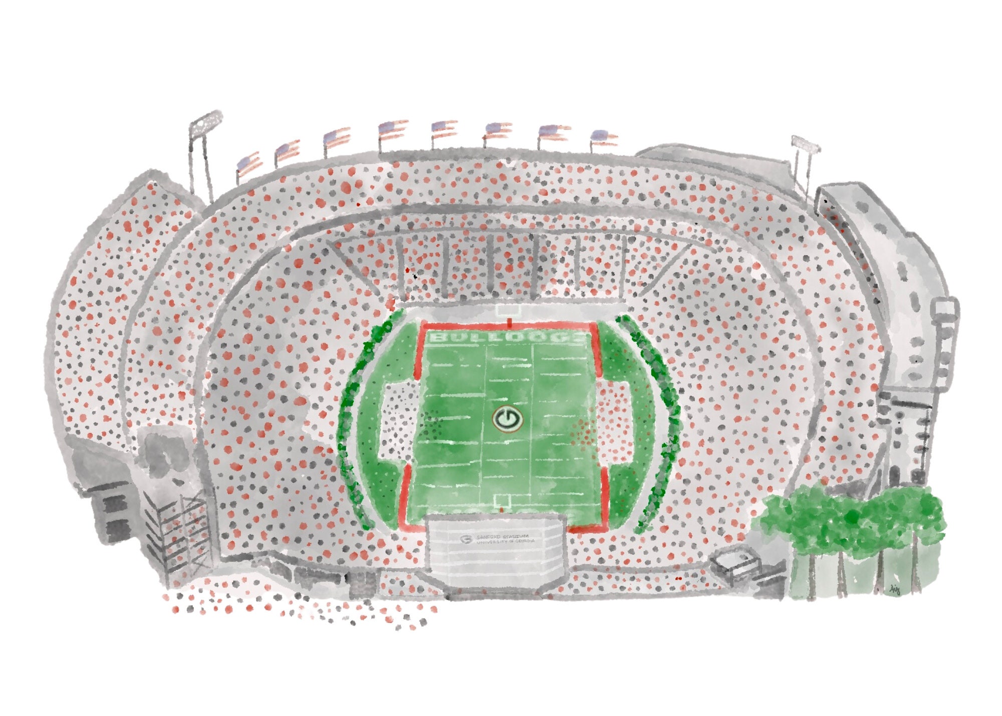 Sanford Stadium UGA Watercolor Print - Etsy