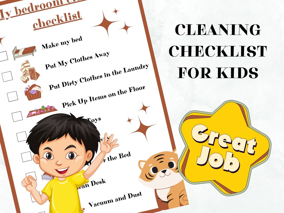 Chore Chart for Kids Printable Fun Bedroom Cleaning Checklist for Kids ...