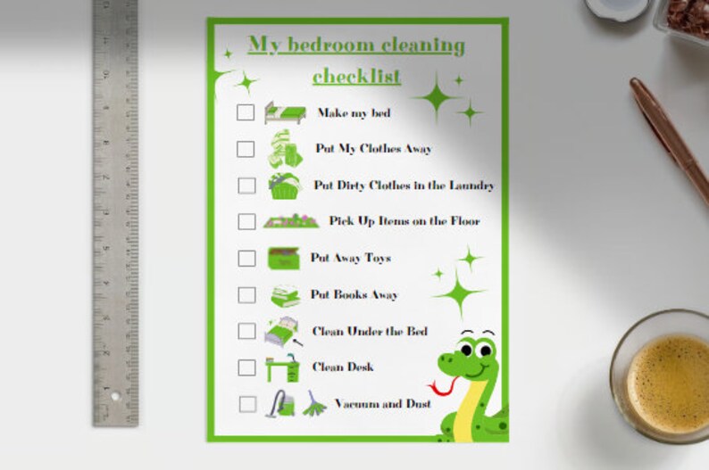 Fun Chore Chart for Kids Printable, Bedroom Cleaning Checklist for Kids ...