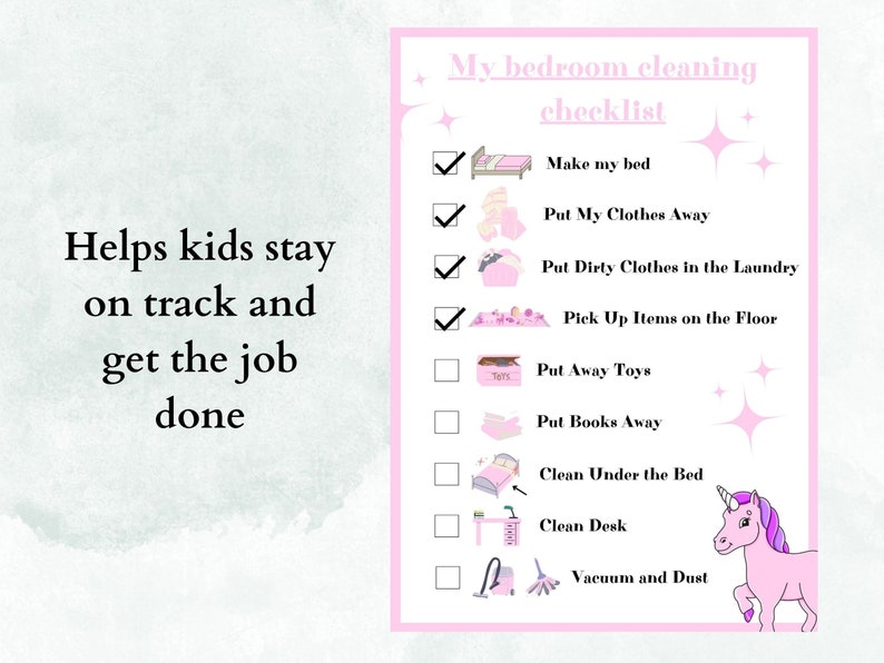 Fun Chore Chart for Kids Printable, Bedroom Cleaning Checklist for Kids ...