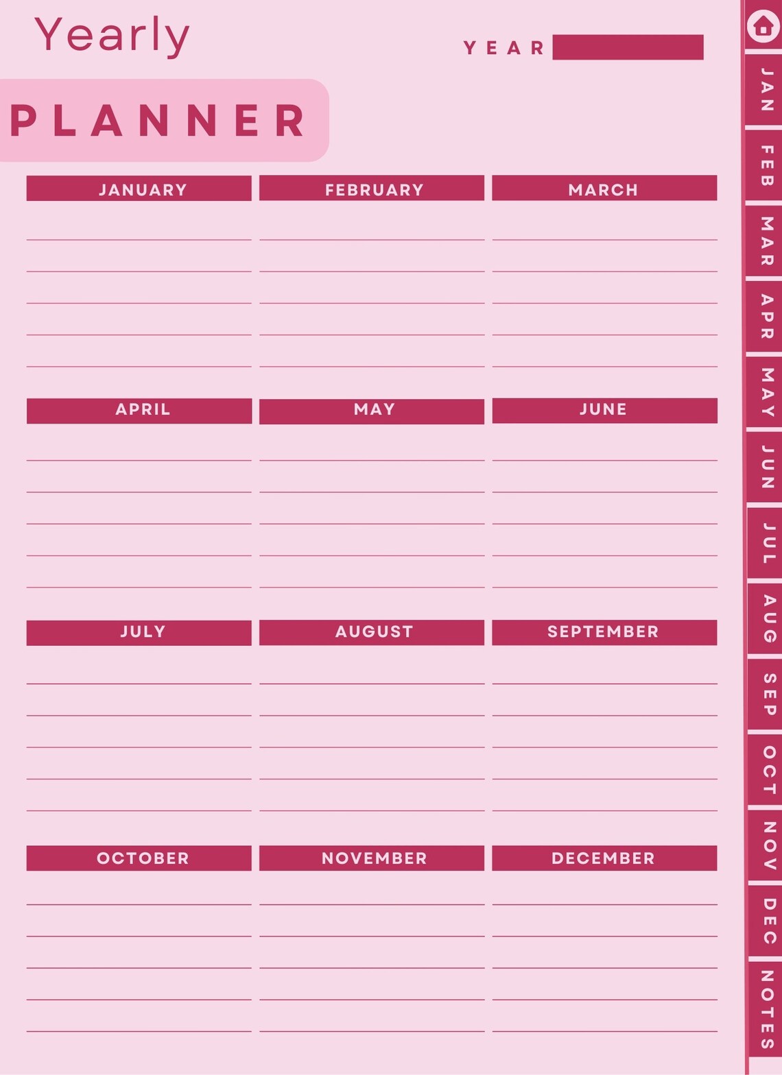 Pink 2024 Digital Download Planner | Instant Download Yearly Planner ...