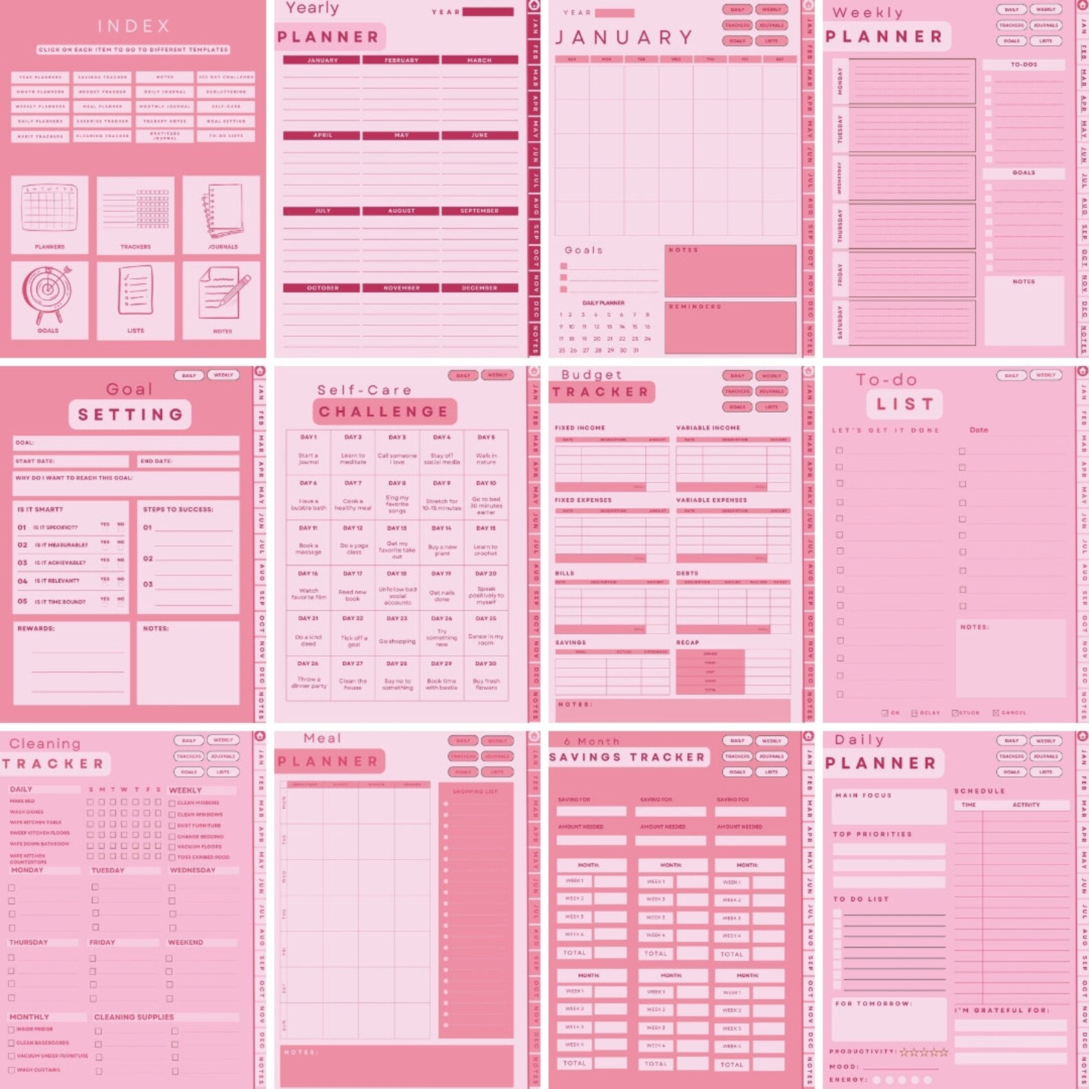 Pink 2024 Digital Download Planner | Instant Download Yearly Planner ...