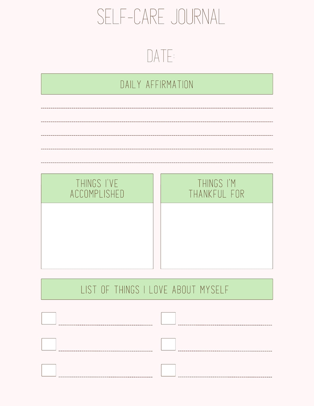 Daily Self Care Journal Printable Journal Downloadable - Etsy