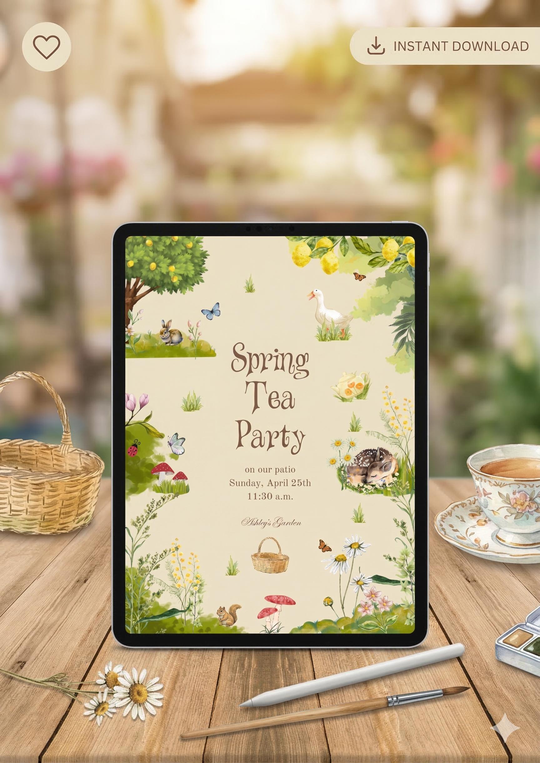 Whimsical Spring Tea Party Invitation, Baby Shower, Birthday, Blooming ...