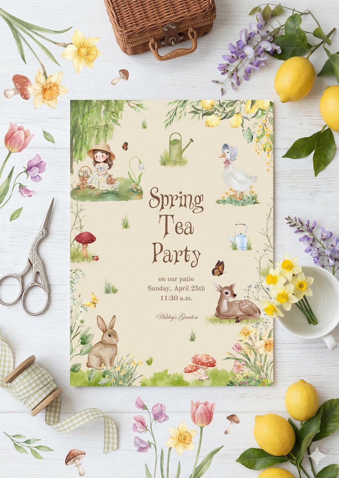 Whimsical Spring Tea Party Invitation, Baby Shower, Birthday, Blooming ...