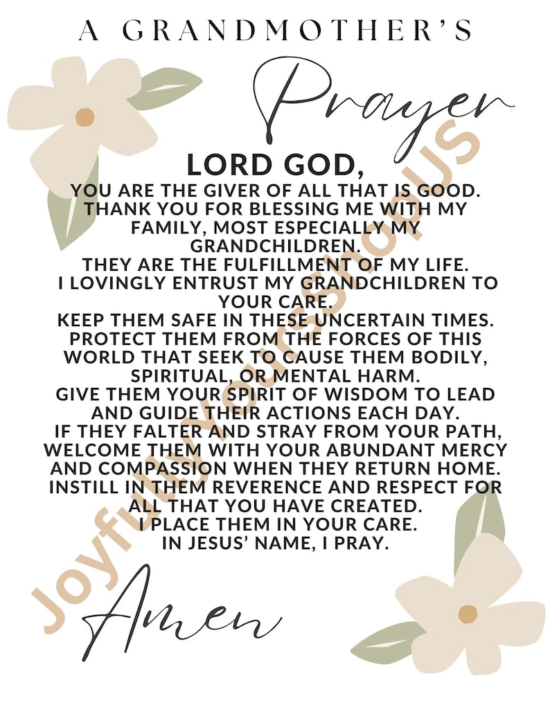 A Grandmother's Prayer-- Prayer Card - Etsy