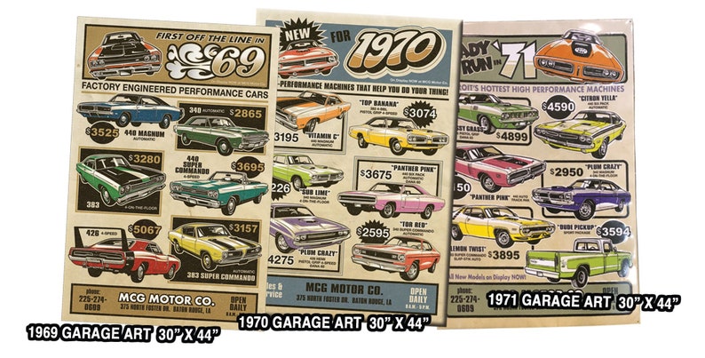 1969, 1970, and 1971 Garage Art Metal Sign Combo 1 of Each Sign Mopar ...
