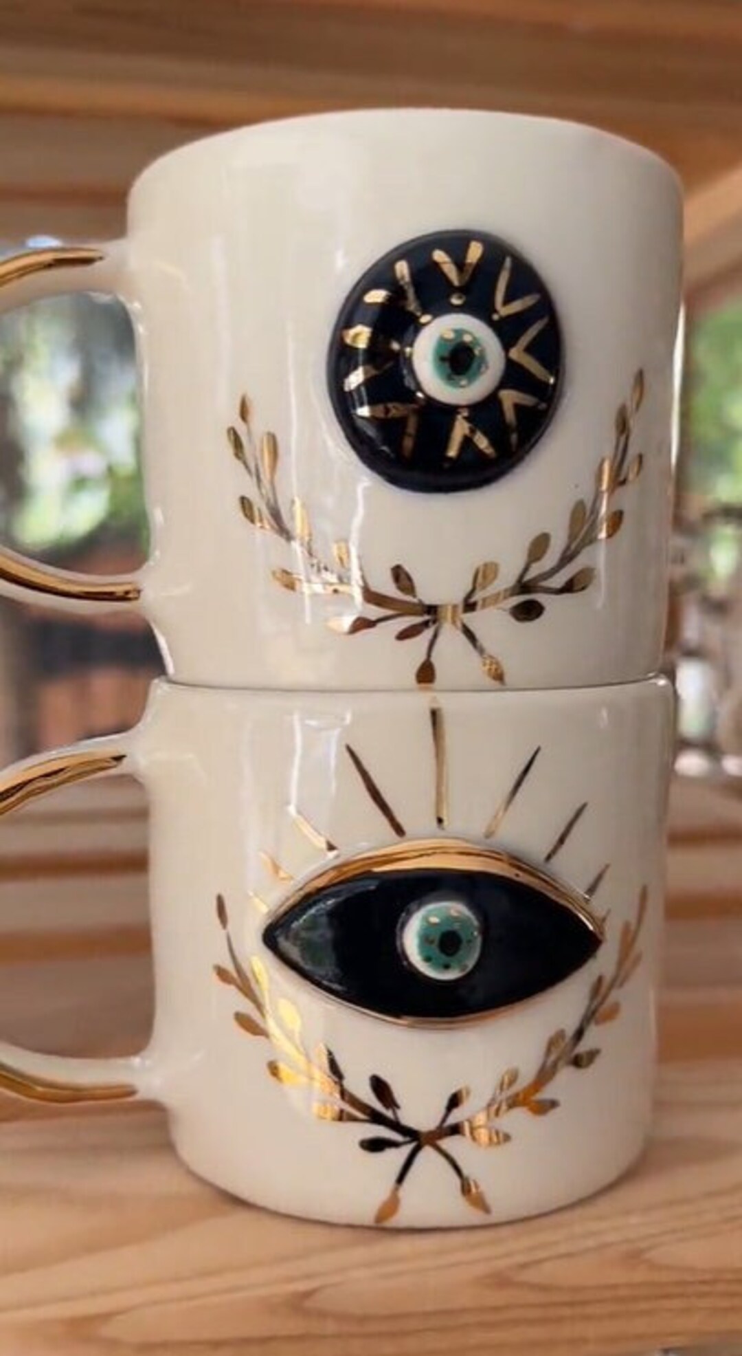 READY TO SHIP Coffee Tea Mug 24K Real Gold, Evil Eye Mug Ceramic Mug ...