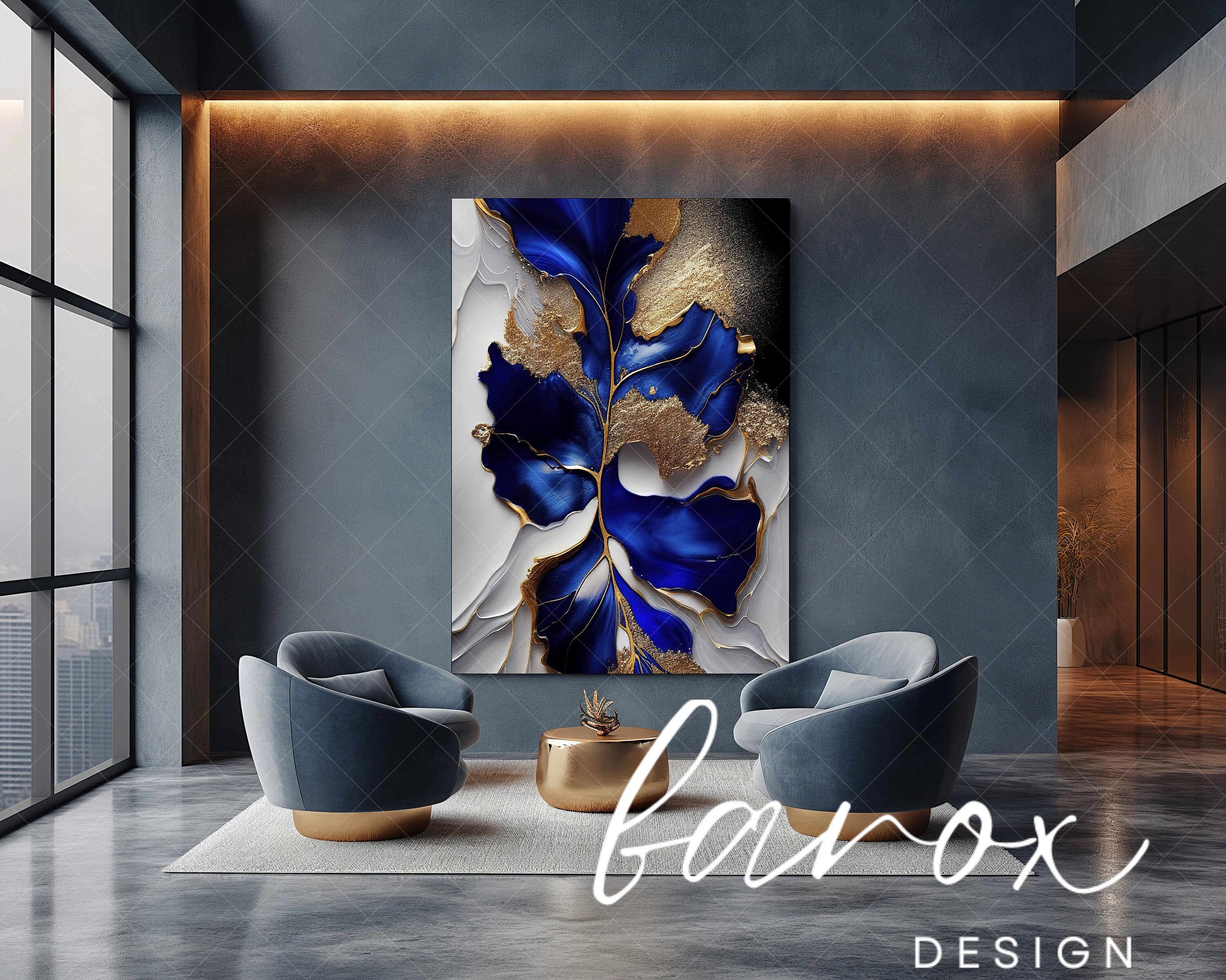 Fluid Art Painting Canvas Acrylic Painting Modern Wall Art Blue and ...