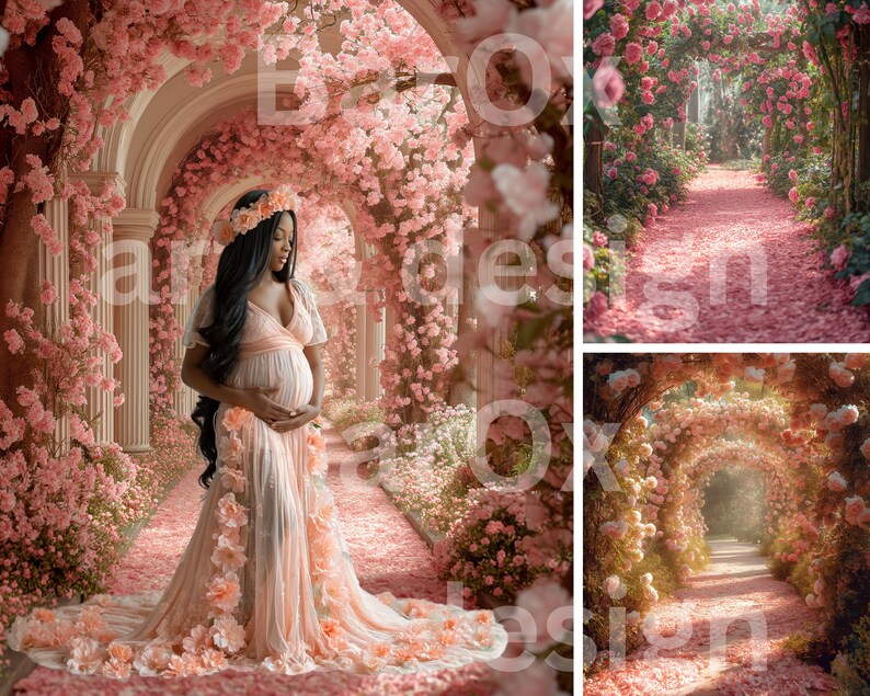 DIGITAL WEDDING BACKDROP Pink Flower Wedding Background, Maternity ...