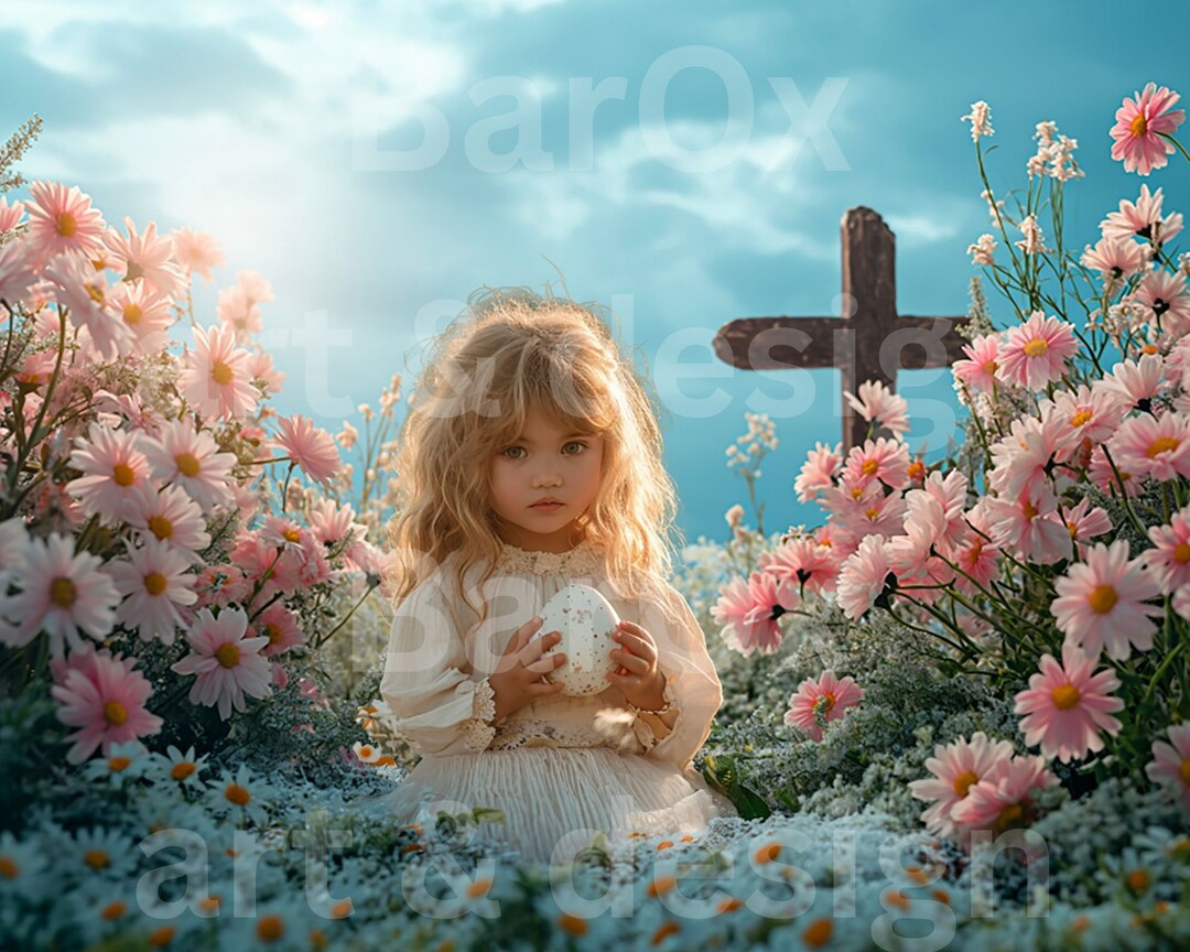 Easter Floral Cross Digital Background, Spring Photo Digital Background ...