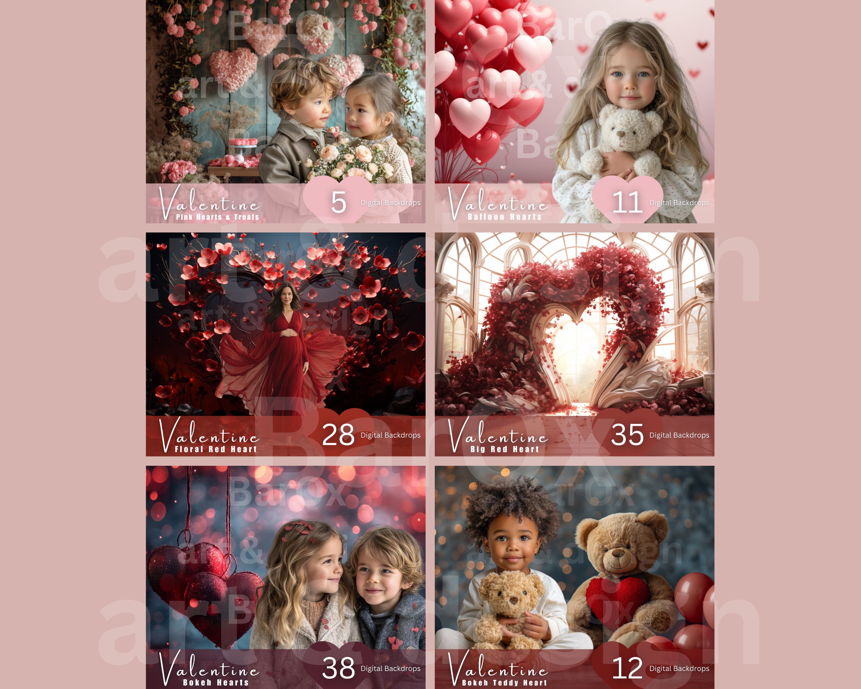 Red Heart Valentines Day Photo Overlays, Valentines Day Floral Wall ...
