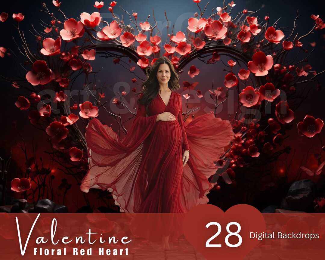 Floral Red Heart Overlay, Red Flower Petal Backdrop, Valentine Romantic ...