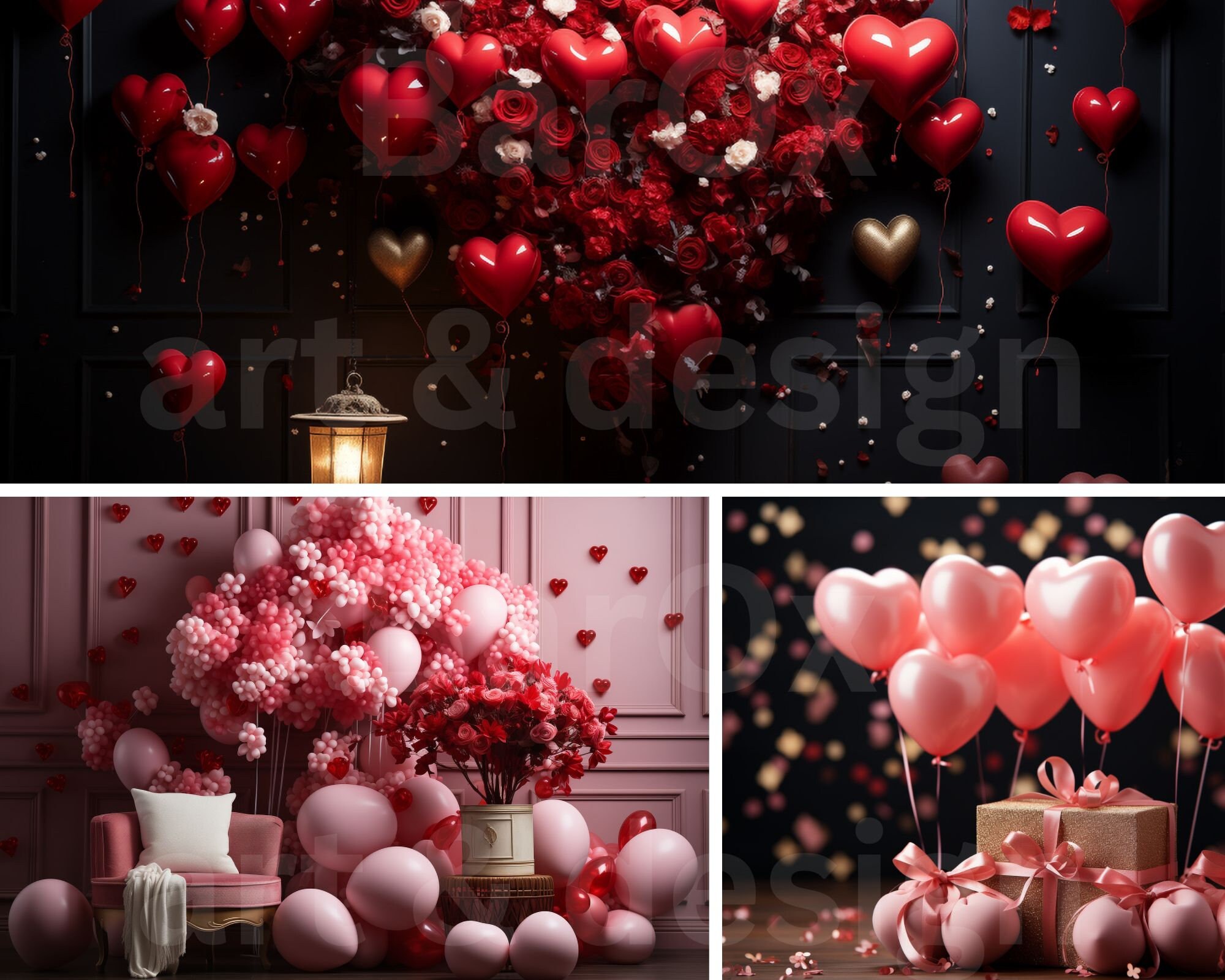 Pink Heart Balloons Backdrop, Red Heart Bokeh Overlay, Valentine ...