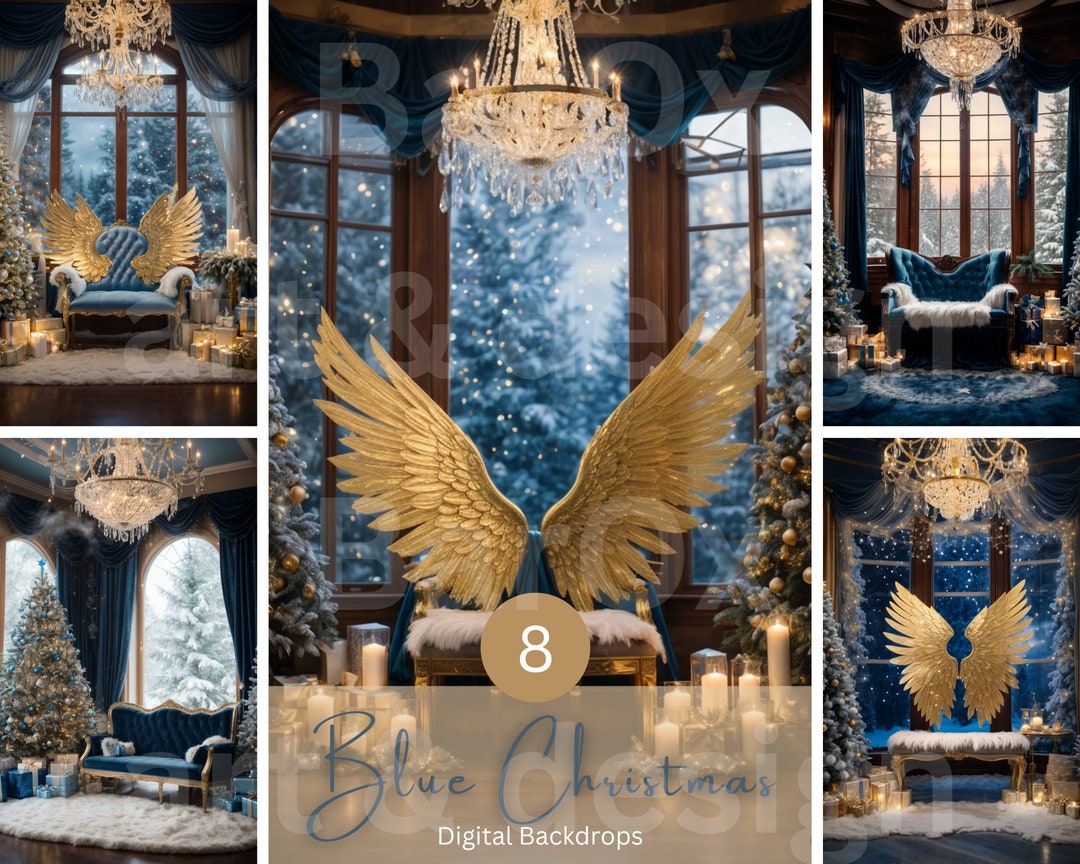 Blue Christmas Angel Wings Digital Backdrop, Maternity Photography (PNG ...