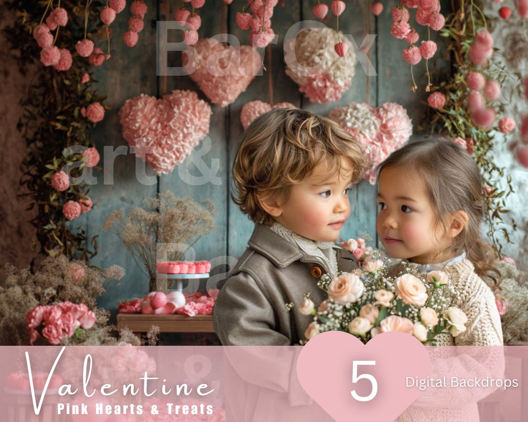 Pink Flower Heart Backdrop, Pink Floral Heart Overlay, Valentine ...