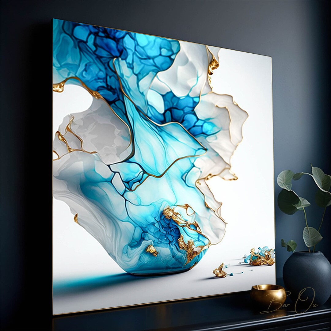 Square Printable Wall Art Teal Wall Art Abstract Alcohol Ink - Etsy
