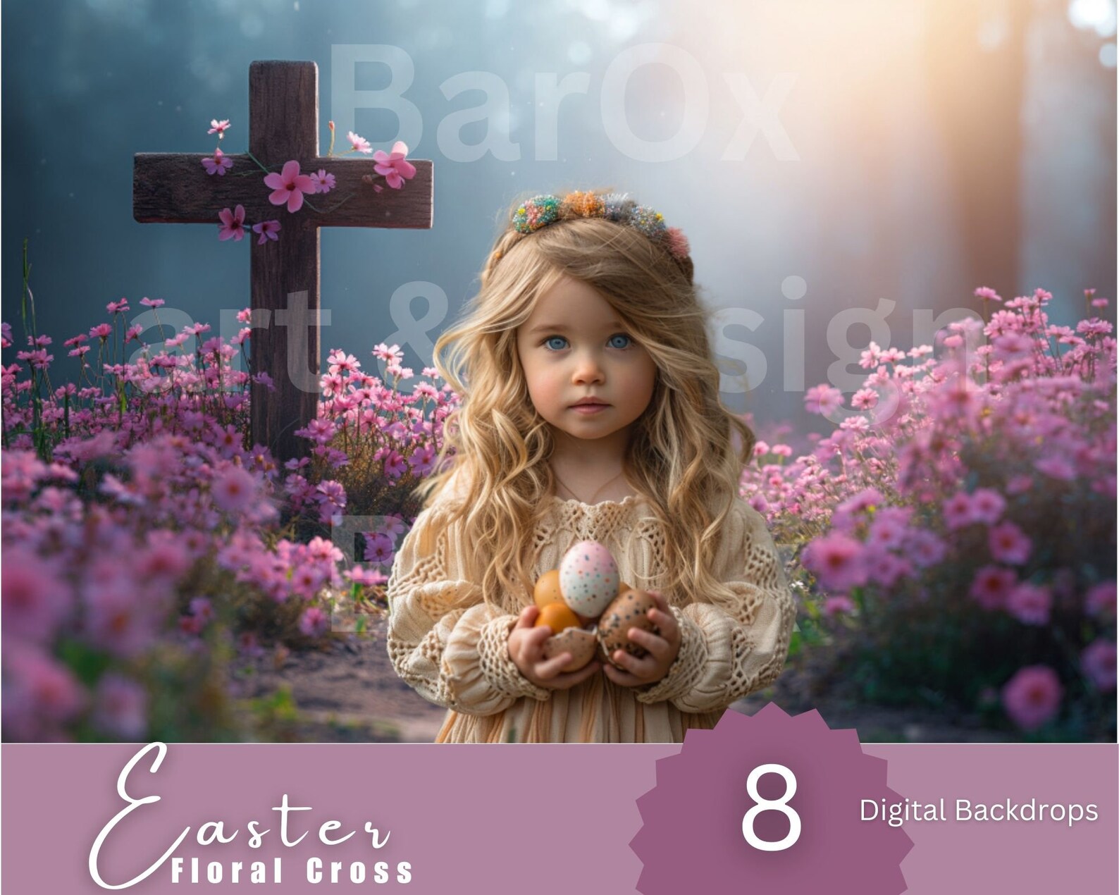 Easter Floral Cross Digital Background, Outdoor Easter Photography ...