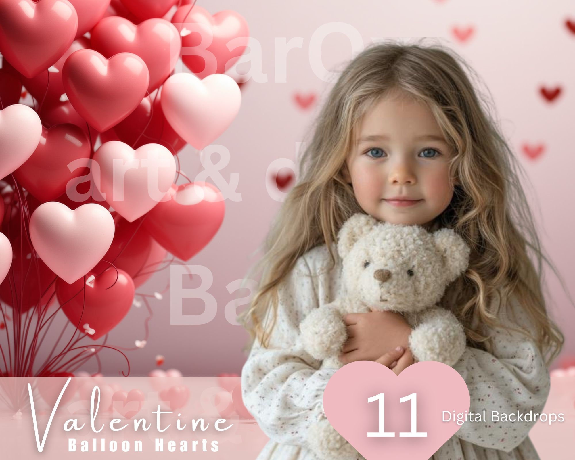 Pink Heart Balloons Backdrop, Red Heart Bokeh Overlay, Valentine ...