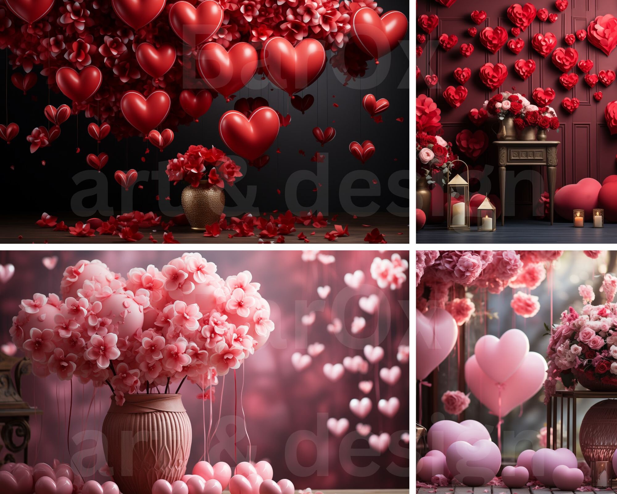 Pink Heart Balloons Backdrop, Red Heart Bokeh Overlay, Valentine ...