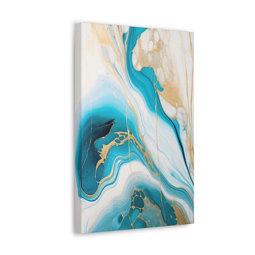 Turquoise Gold Abstract Canvas Fluid Art Print, Luxury Abstract Canvas ...