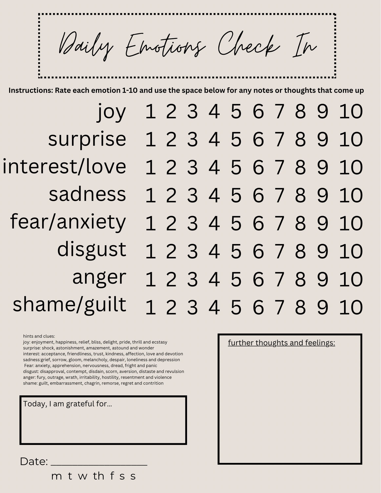 Daily Emotions Checklist - Etsy