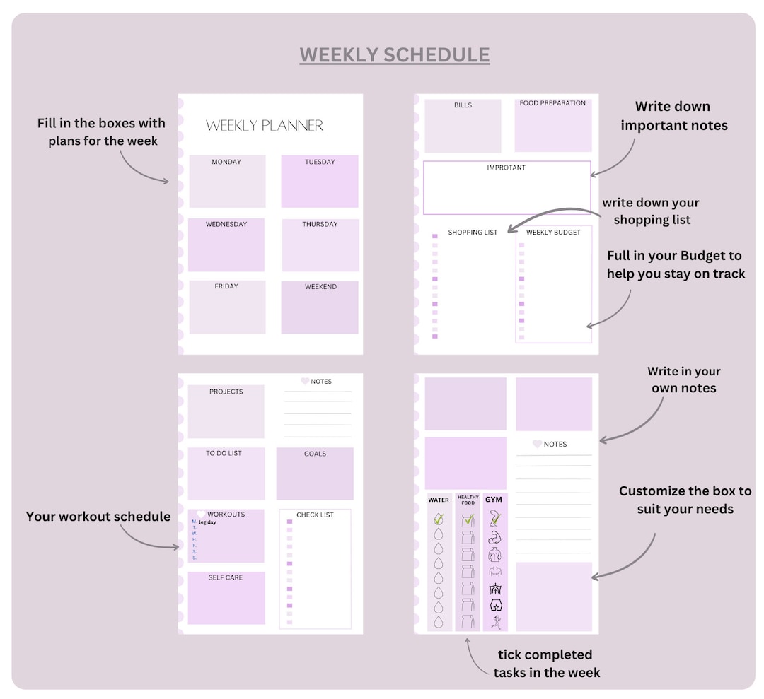 Minimal Weekly Planner: Printable Schedule, Progress Tracker (digital ...