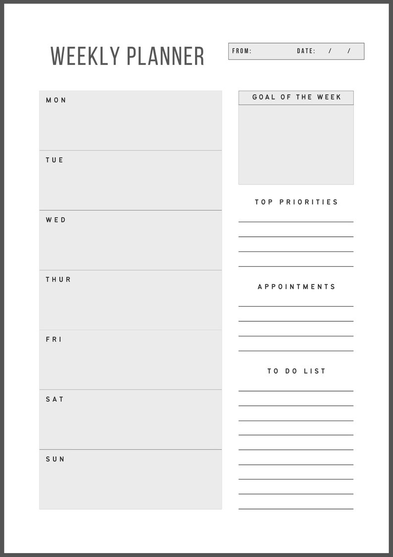 Weekly Schedule, Instant Download, Minimal Work, Printable - Etsy