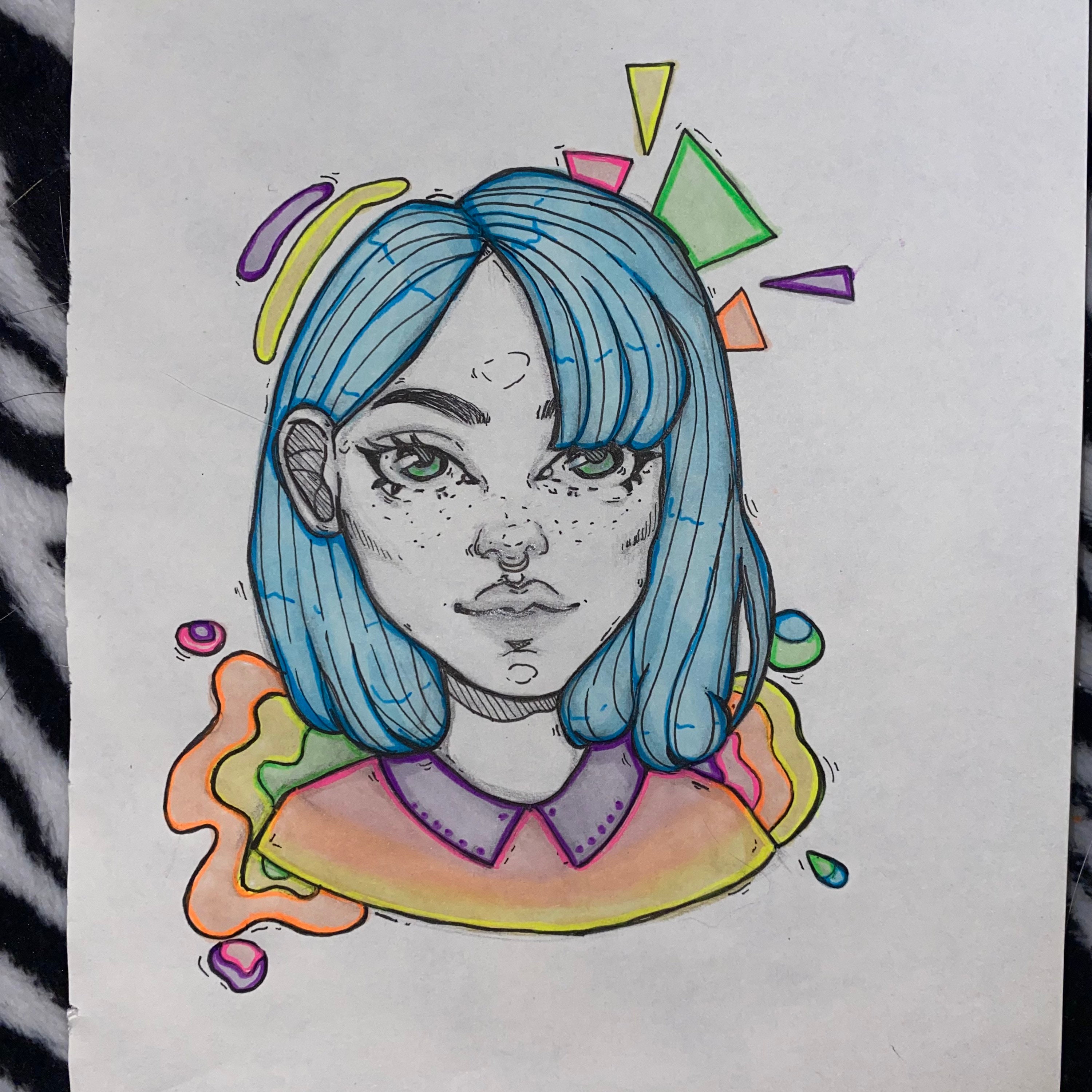 Original Art Trippy 420 Rainbow Splatter Portrait Colorful Girl With ...