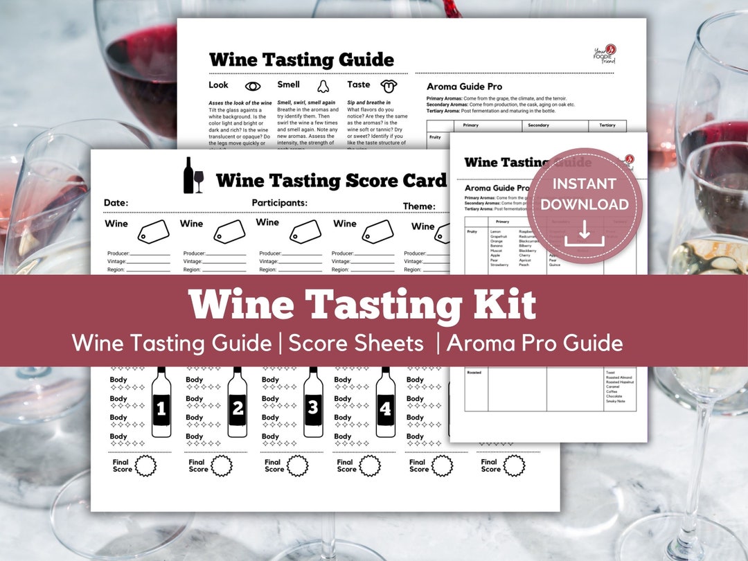 Printable Wine Tasting Kit, Wine Tasting Score Sheet, Wine Tasting ...